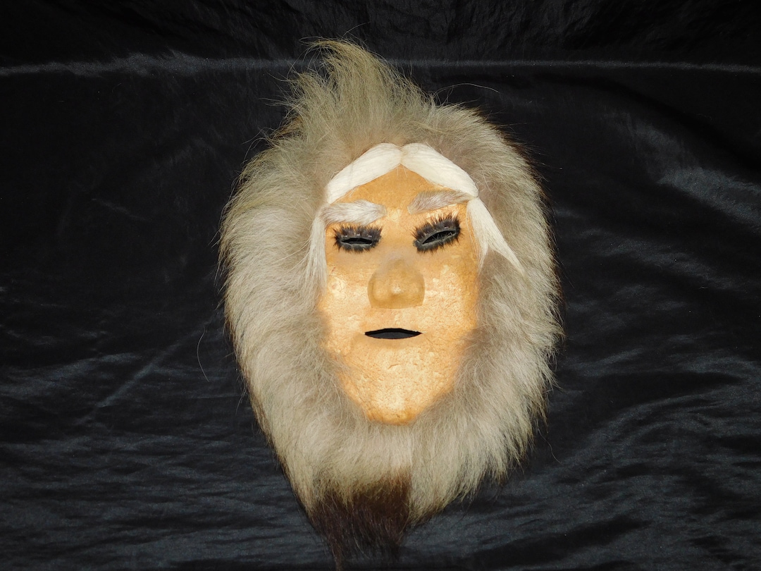 Alaska Native Eskimo Old Woman Mask Anaktuvuk Caribou Hide Fox Fur Trim ...