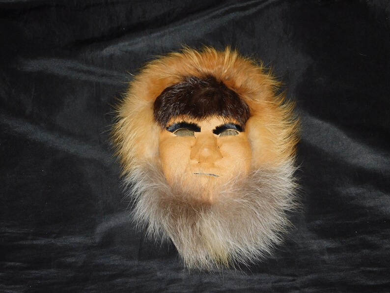 Alaska Native Eskimo Man Face Mask Anaktuvuk Caribou Hide Fox Fur Inuit ...