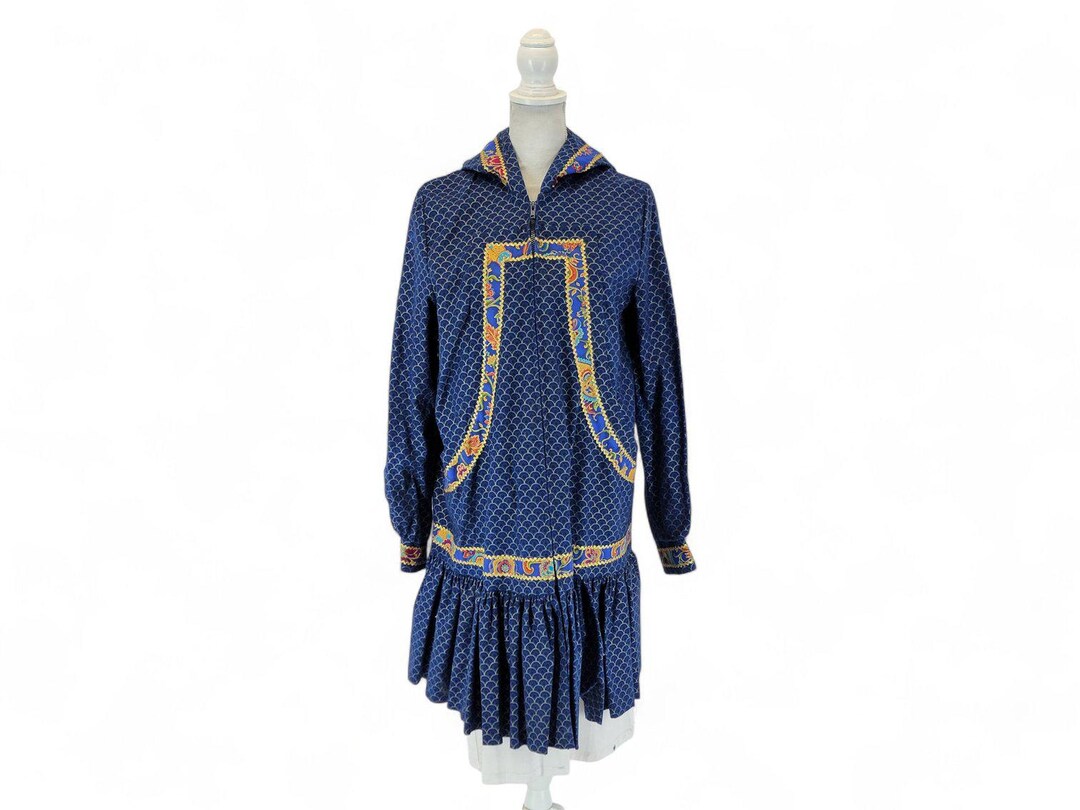 Vtg Alaska Native Eskimo Kuspuk L Tunic Dress Jacket Full Zip Blue Gold ...