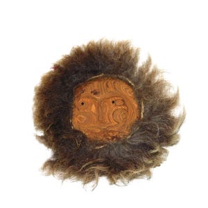 Vintage Alaska Inuit Wood Carving Goofy Face Mask Icelandic Sheep Fur ...