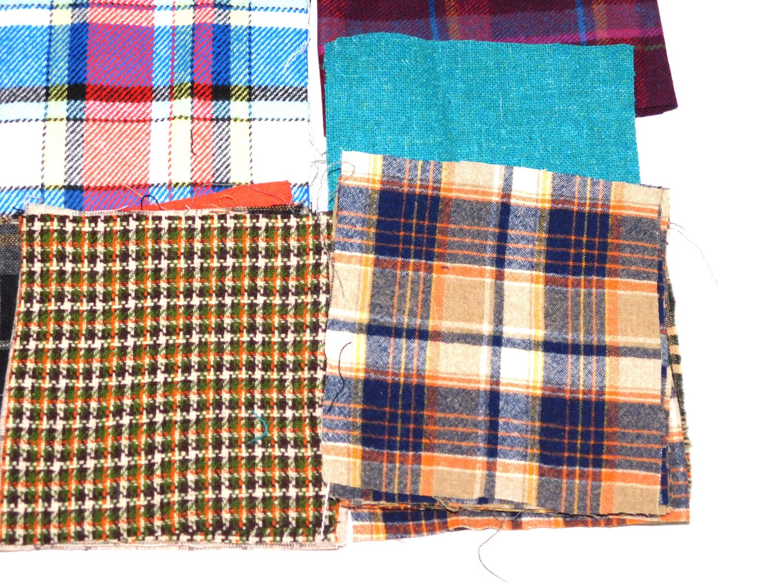 Lot Vintage Wool Fabric Squares 7" Blocks Green Red Blue Brown Solid ...