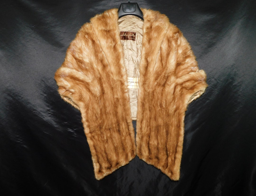 Vintage Parisian Furrier Light Brown Honey Mink Fur Stole Wrap Shawl ...