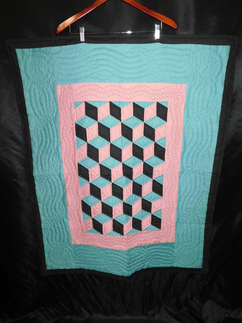 Geometric Block Isometric 3D Pop Art Wall Quilt Blue Pink Black ...