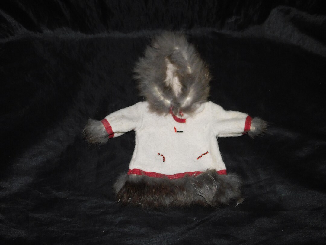 Vintage Alaska Eskimo Doll Parka Kuspuk Dress Coat Inuit White Fleece ...