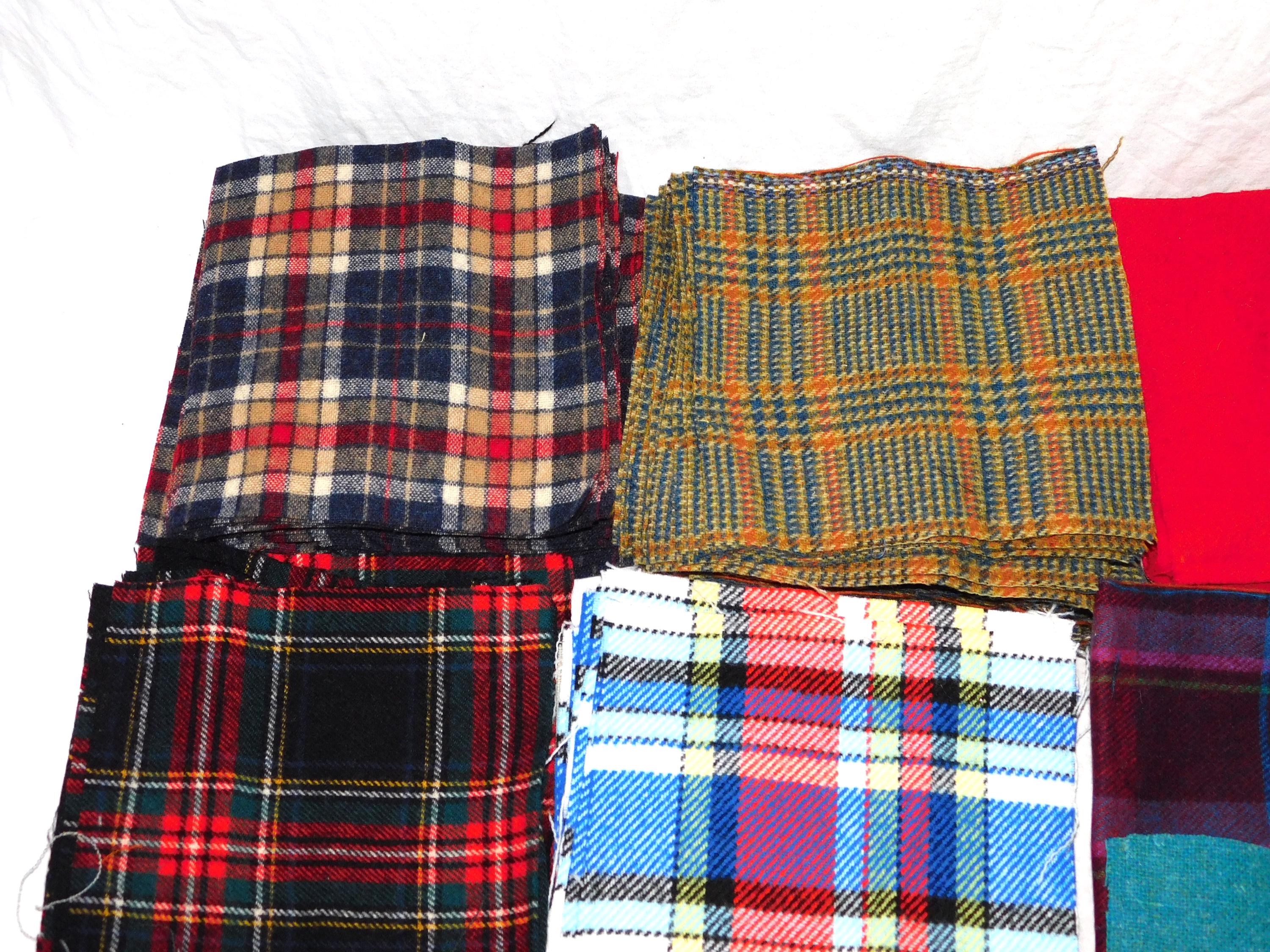 Lot Vintage Wool Fabric Squares 7" Blocks Green Red Blue Brown Solid ...