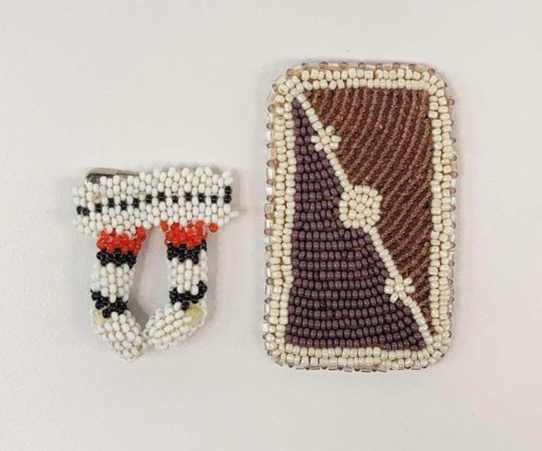 Alaska Native Made Beaded Pins Dangling Boots & Purple White Geometric ...