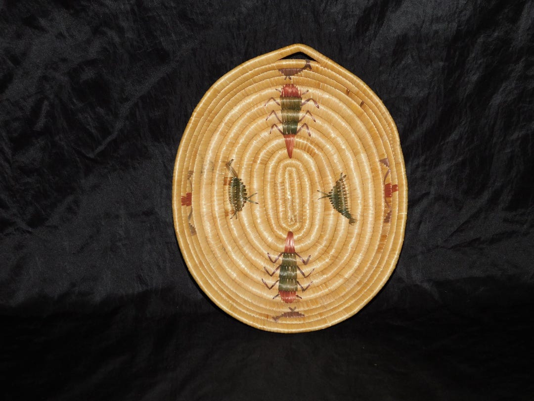 Vintage Alaska Native Eskimo Inuit Basket Birds Shrimp Bugs Oval Wall ...