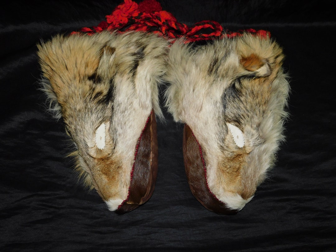 Vintage Alaska Coyote Head Fur Mittens Native Eskimo Made Fleece Lined ...