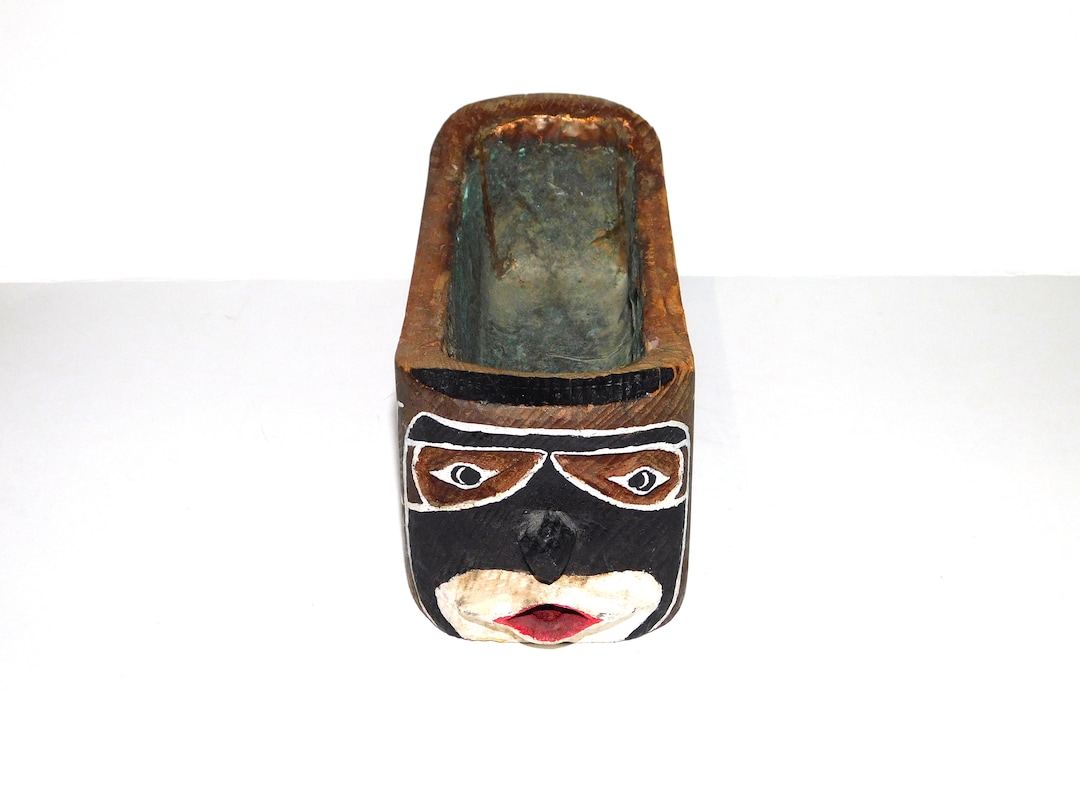 Vintage Alaska Hand Carved Wood Formline Face Bowl Happy Face Painted ...