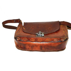 Vintage 70s Hand Tooled Brown Leather Purse Mushrooms Flowers ...