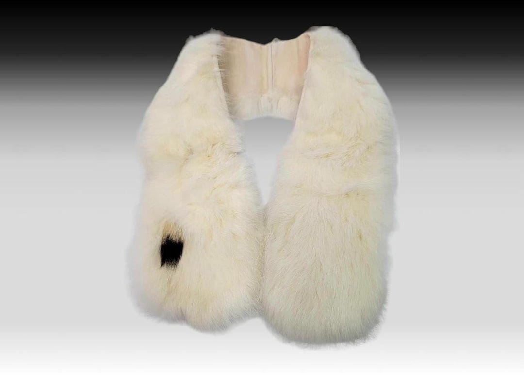 Vintage Alaska White Rabbit Fur Scarf With Brown Ermine Tail Accent ...