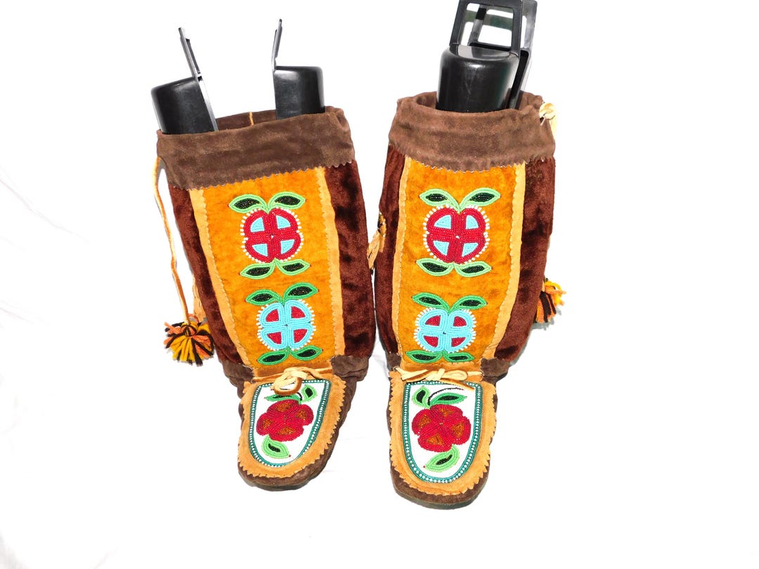 Beaded Mukluks Native American Indian Moccasin Boots Women 6.5 7 Brown ...