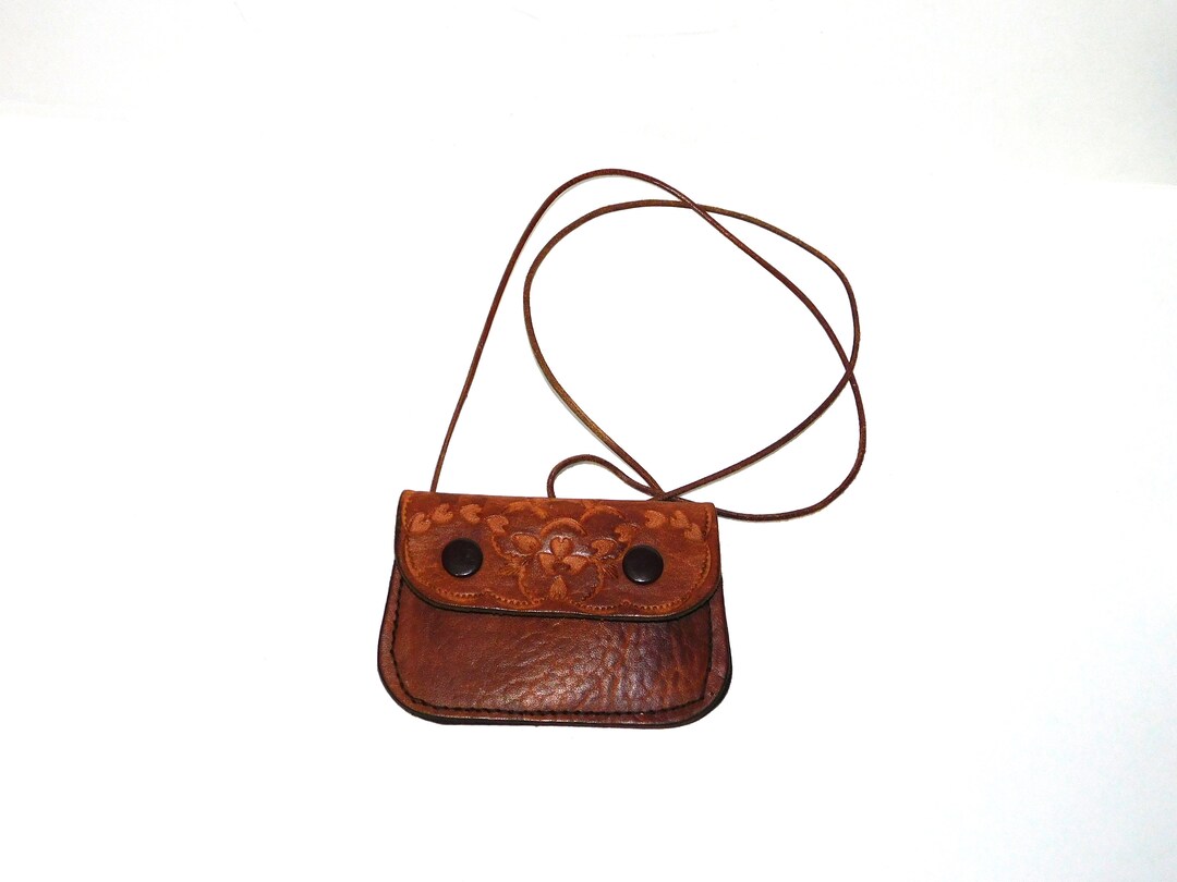 Vintage Mini Tooled Leather Purse Snap Flap Shoulder Bag 3 X 4.5" Small ...