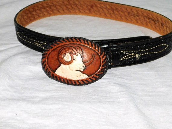 Vintage Alaska Dall Sheep Leather Belt Buckle Handcra… - Gem