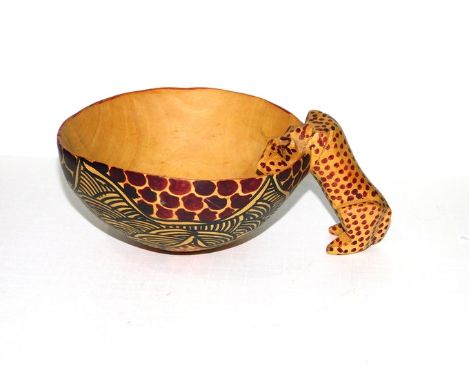 Cheetah Drinking From Carved Wood Bowl African Carving Tribal Art ...