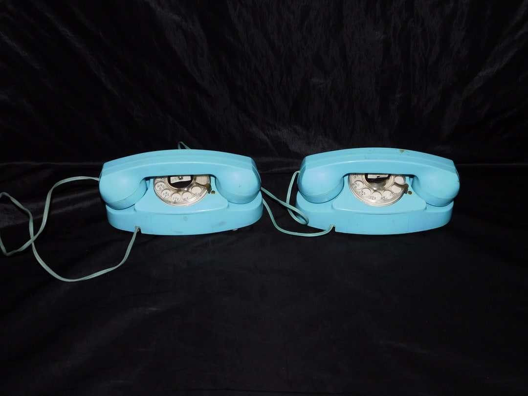 Vintage Brumberger Light Blue Toy Telephones Set 2 Rotary Dial Phone ...