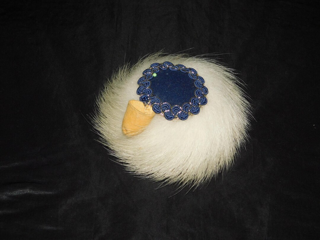 Vtg Alaska Native Eskimo Made Blue Velvet White Fur Pincushion With ...