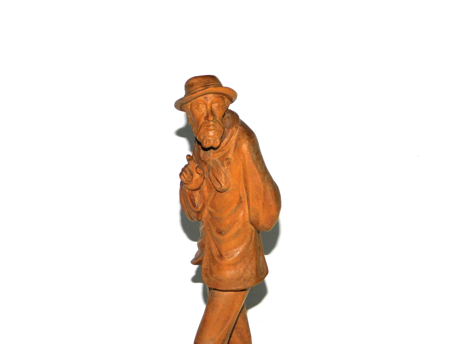 Vtg Wood Carving Man Pointing Finger Standing Hand Behind Back Hat ...