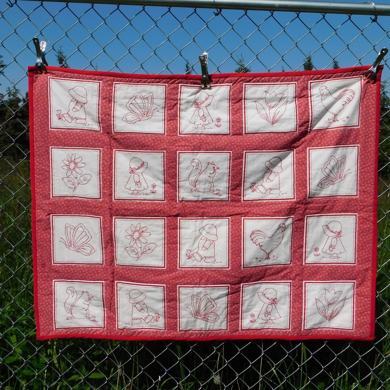 Redwork Quilt - Etsy