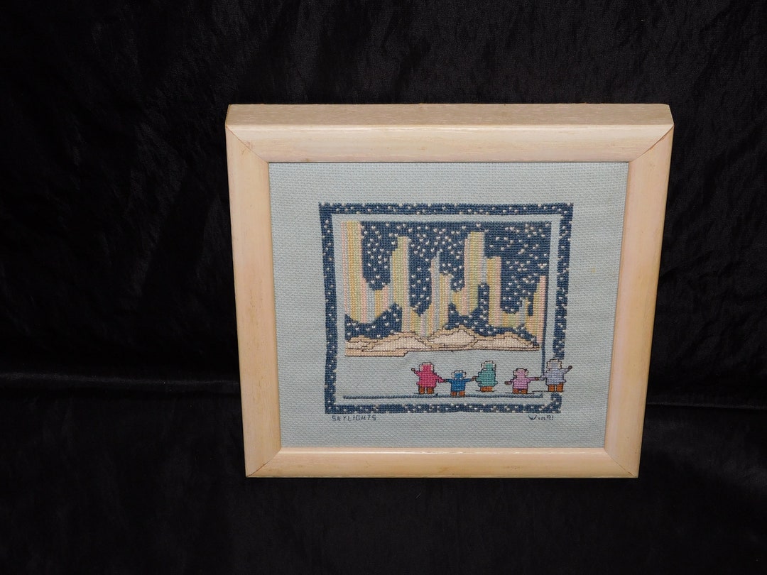 Alaska Kids Watching Northern Lights Aurora Skylights Cross Stitch ...