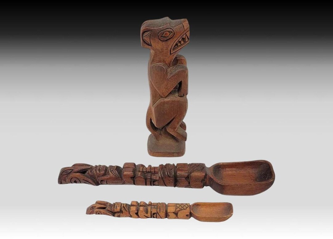 Vintage 1973 Alaska Native Haida Indian Carved Wood Potlatch Bear Totem ...