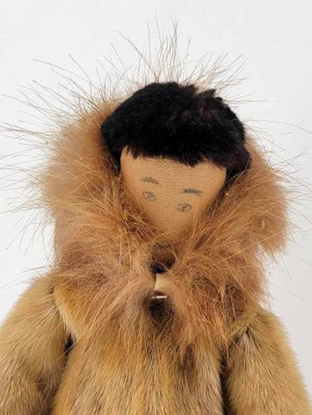 Vintage Alaska Native Eskimo Man Doll Leather Face Fur Parka Pants ...
