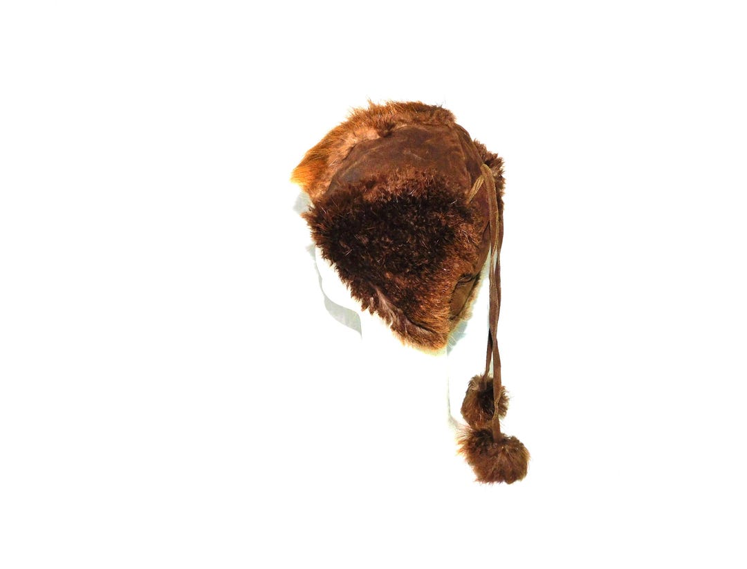 Vintage Alaska Brown Beaver Fur Suede Leather Trapper Hat XL Woman ...