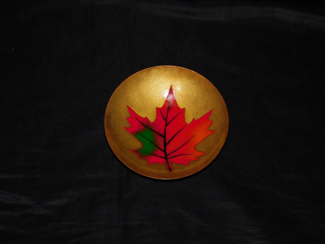 Vintage Andre Gagnon Quebec Orange Green Fall Maple Leaf Enamel Copper ...