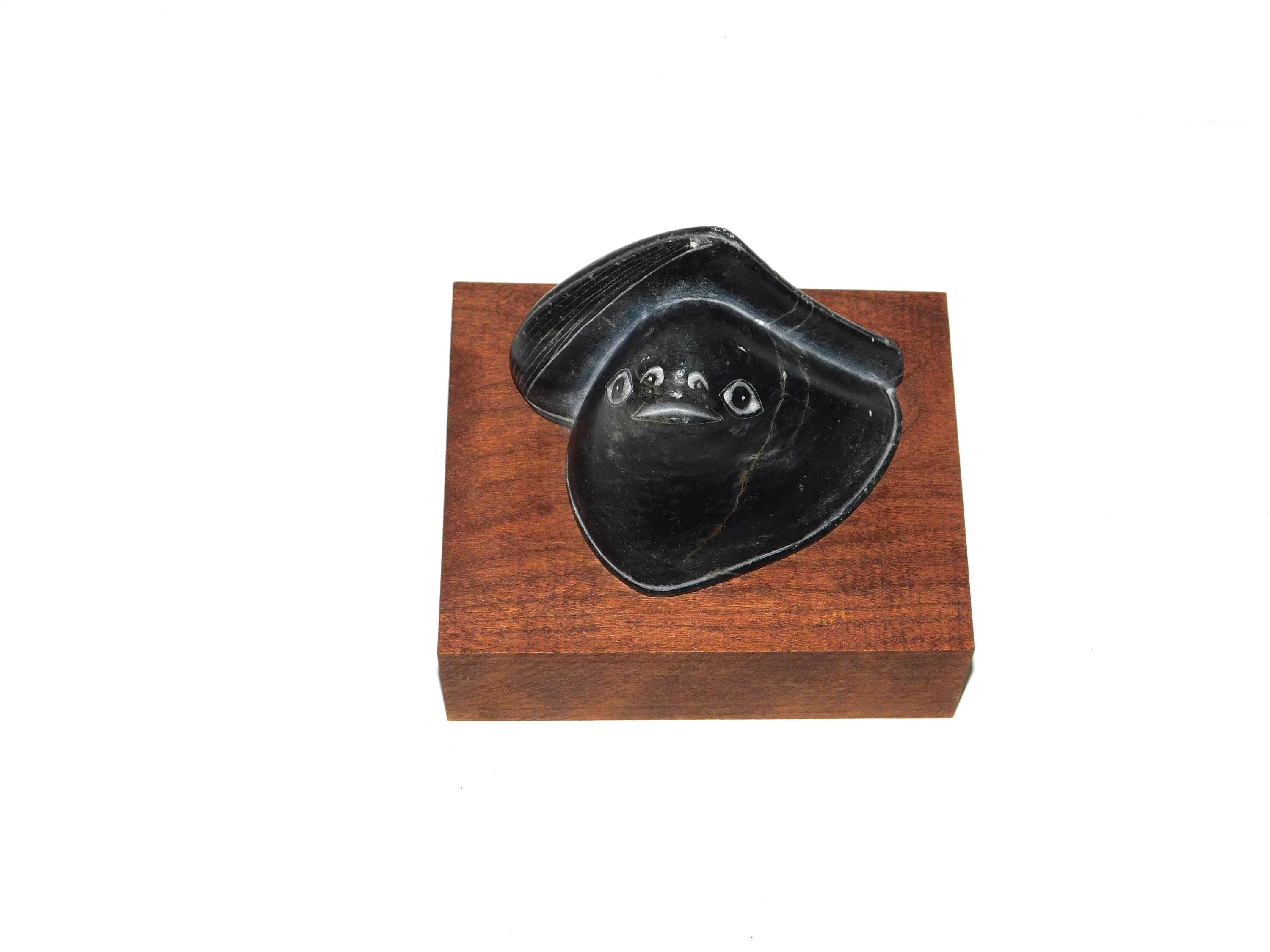 Vintage Inuit Fish Beluga Whale Soapstone Carving Fin Back on Wood Hand ...
