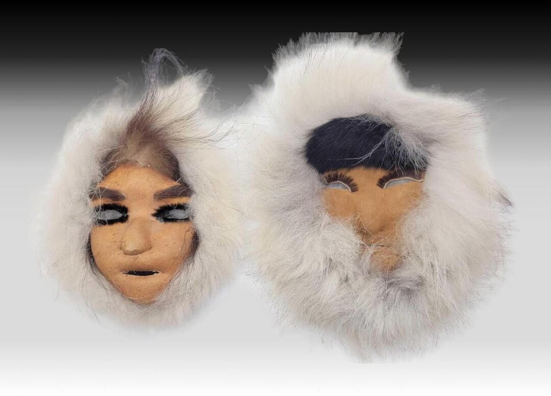Alaska Anaktuvuk Eskimo Made Masks Reindeer Hide Fox Fur Man Woman Pair ...