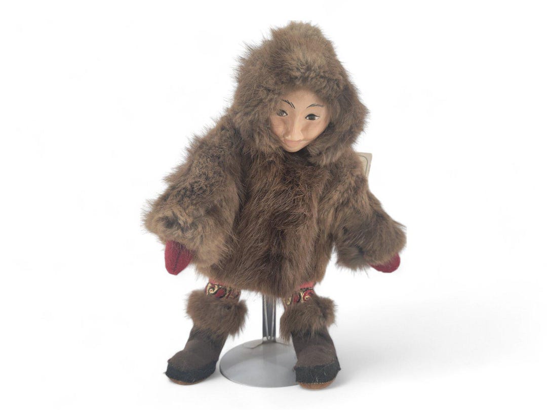 Vintage Alaska Native Eskimo Doll Beaver Fur Parka Yupik Woman Ceramic ...