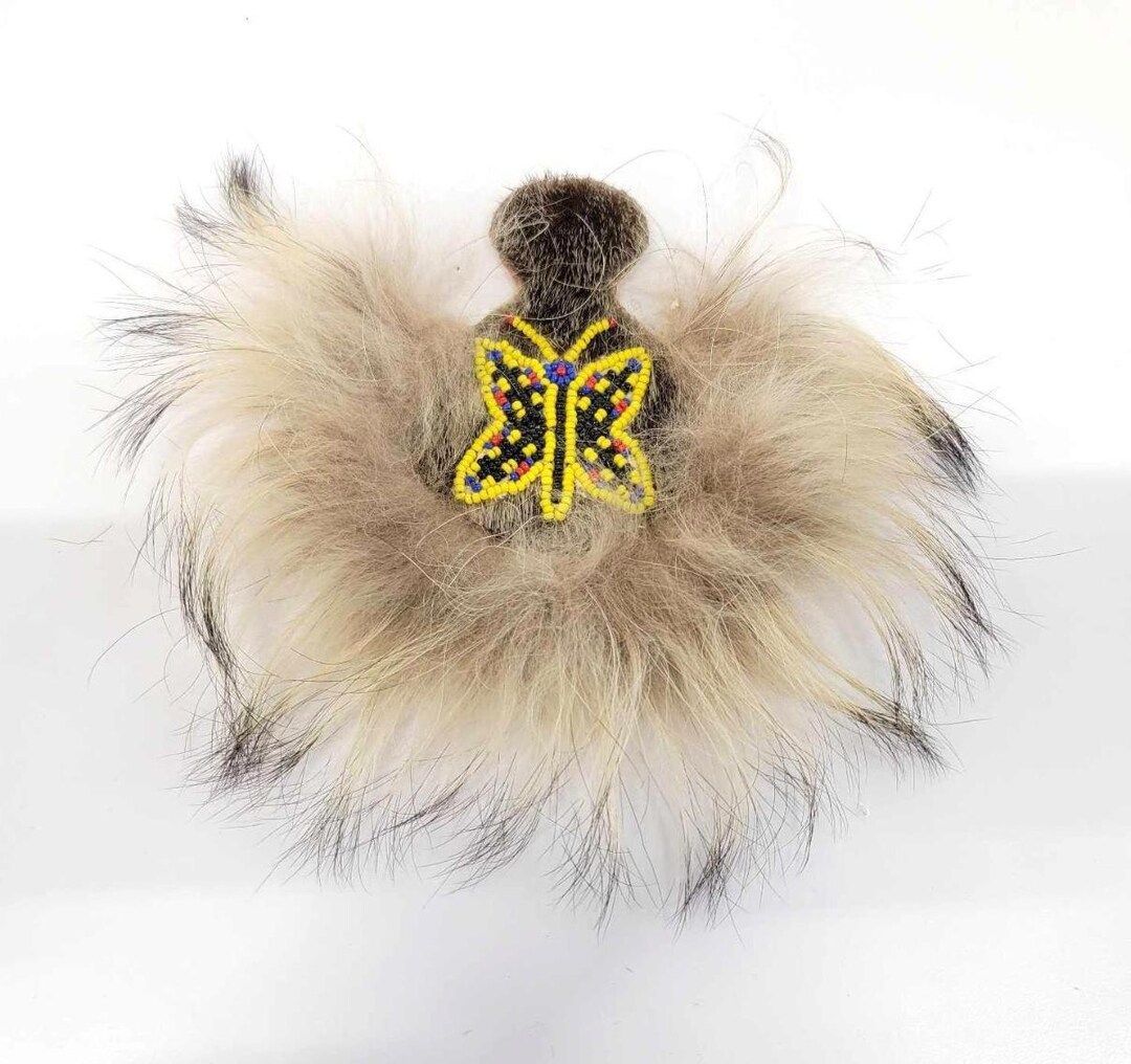 Vintage Alaska Native Eskimo Dance Fan Yellow Beaded Butterfly Coyote ...