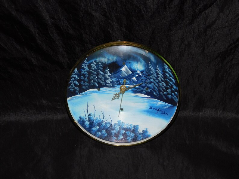 Alaska Art Painted Gold Pan Clock Winter Night Sky Snow Aurora - Etsy