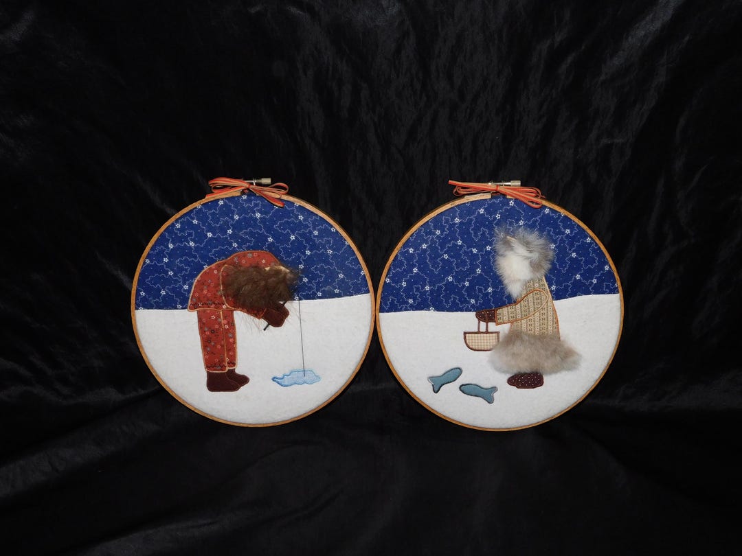 Kuspuk Kate Alaska Ice Fishing Wall Hangings Hand Sewn Fabric Fur Trim ...