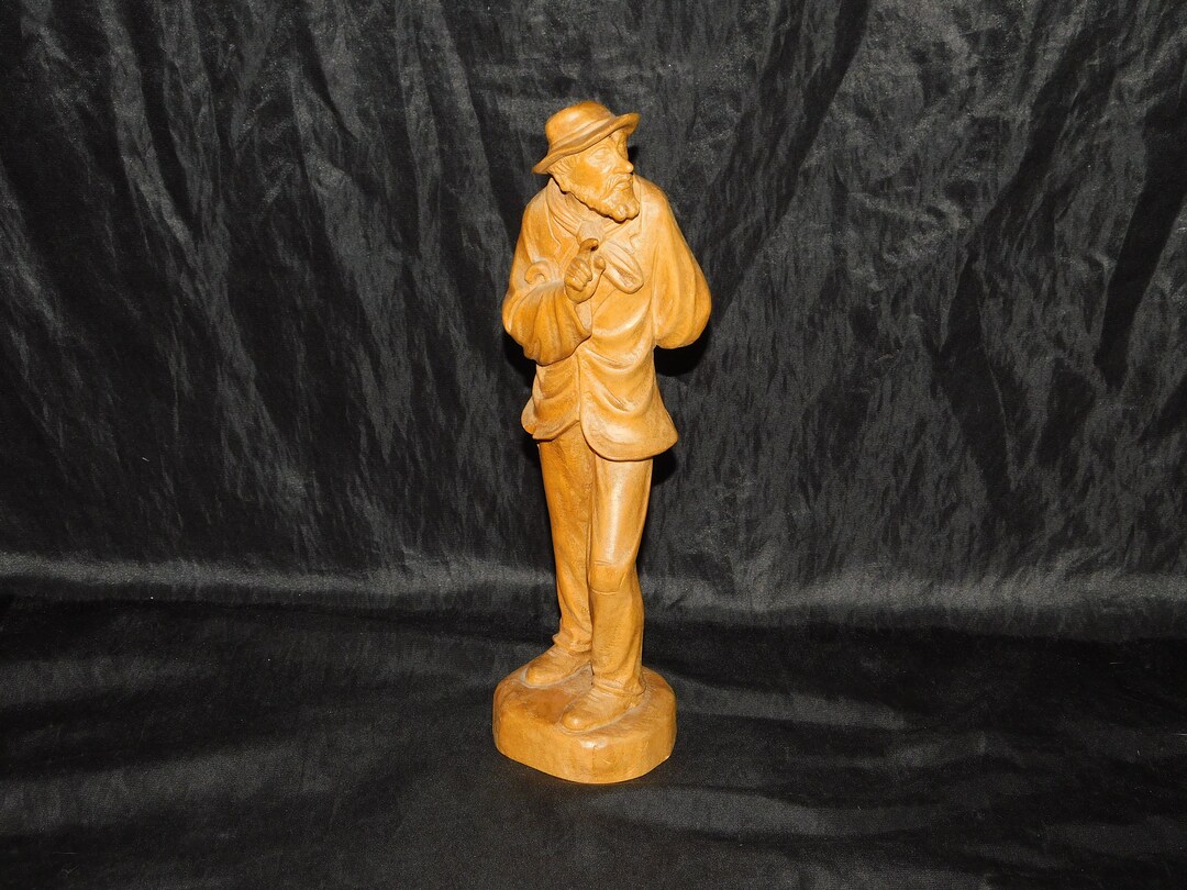 Vtg Wood Carving Man Pointing Finger Standing Hand Behind Back Hat ...