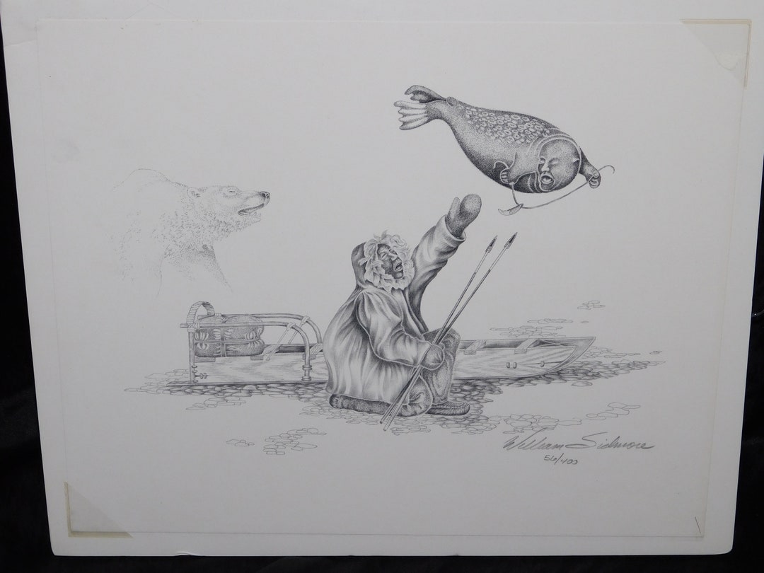 William Sidmore Alaska Eskimo Art Print Seal Hunter Spirit in Sky Inuit ...