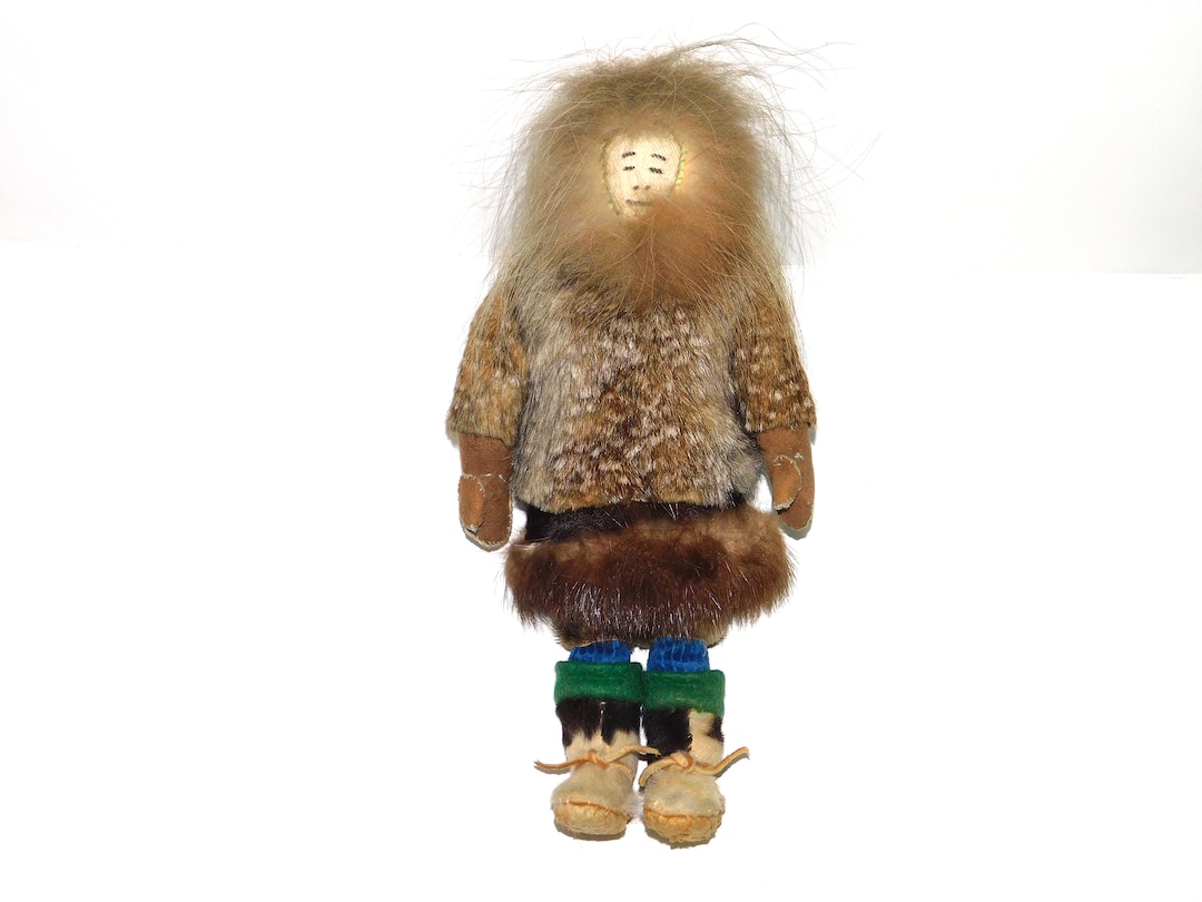 Alaska Eskimo Doll Hand Made Real Fur Parka Mukluk Boots Suede Face ...