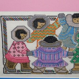 Alaska Eskimo Kids Playing Cross Stitch Picture Framed Matted Colorful ...
