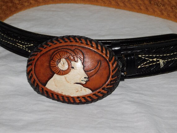 Vintage Alaska Dall Sheep Leather Belt Buckle Handcra… - Gem