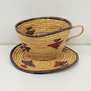 Alaska Native Yupik Eskimo Basket Tea Cup Shape With Saucer and Handle ...