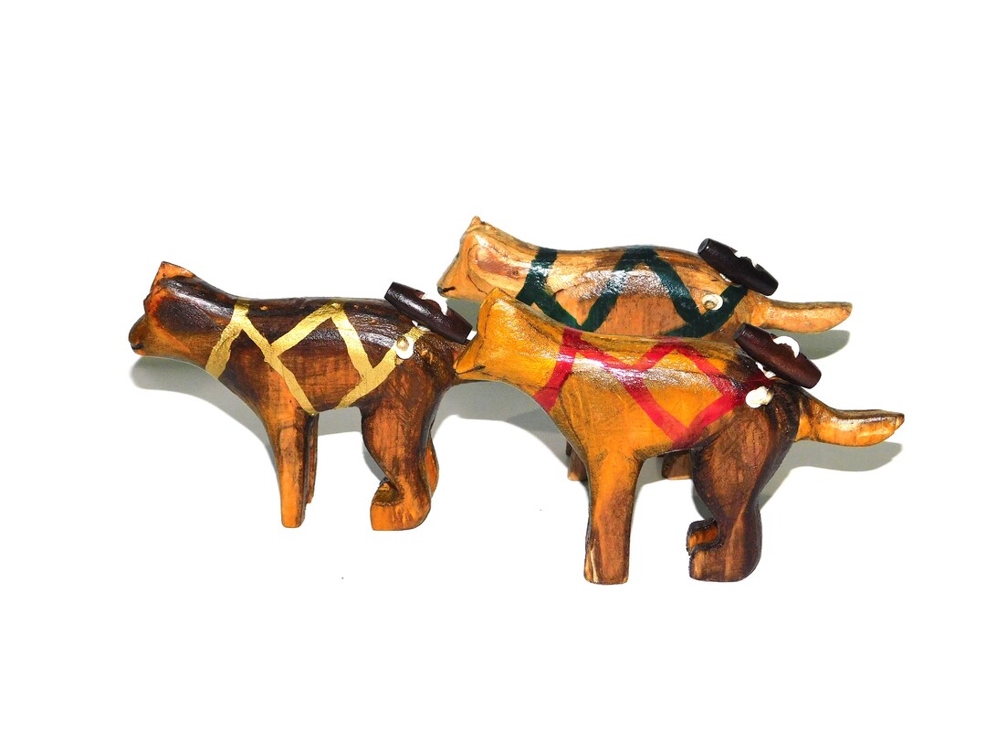 Alaska Sled Dogs Set 3 Hand Carved Wood Toys Painted Harness Vintage ...