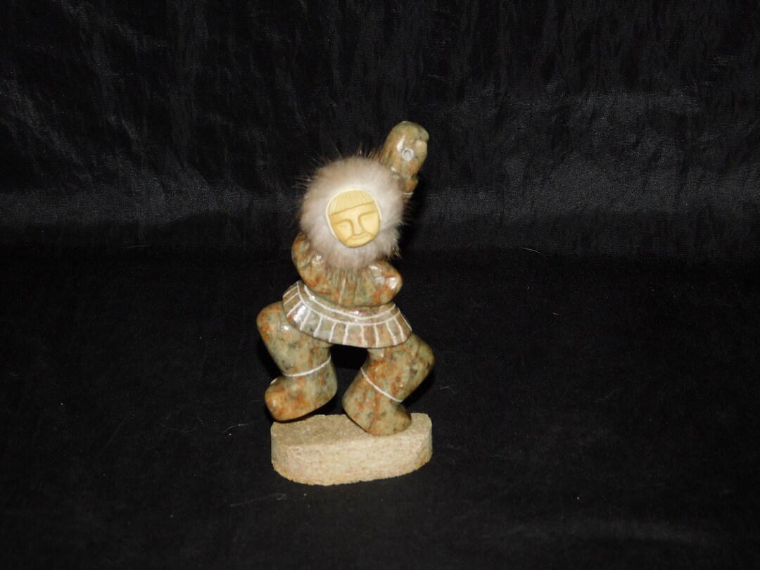 Alaska Eskimo Traditional Ice Fishing Soapstone Carving Inuit Carved ...