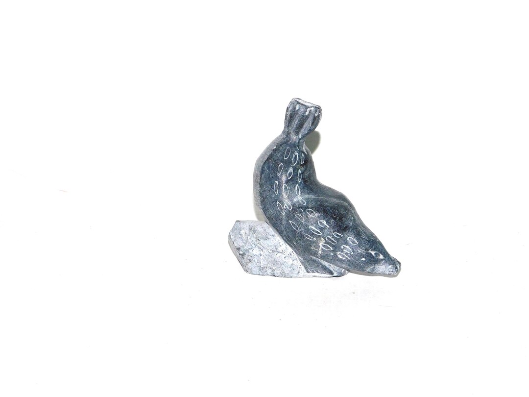 Spotted Seal Inuit Soapstone Carving Swimming Diving Carved Gray Soap ...
