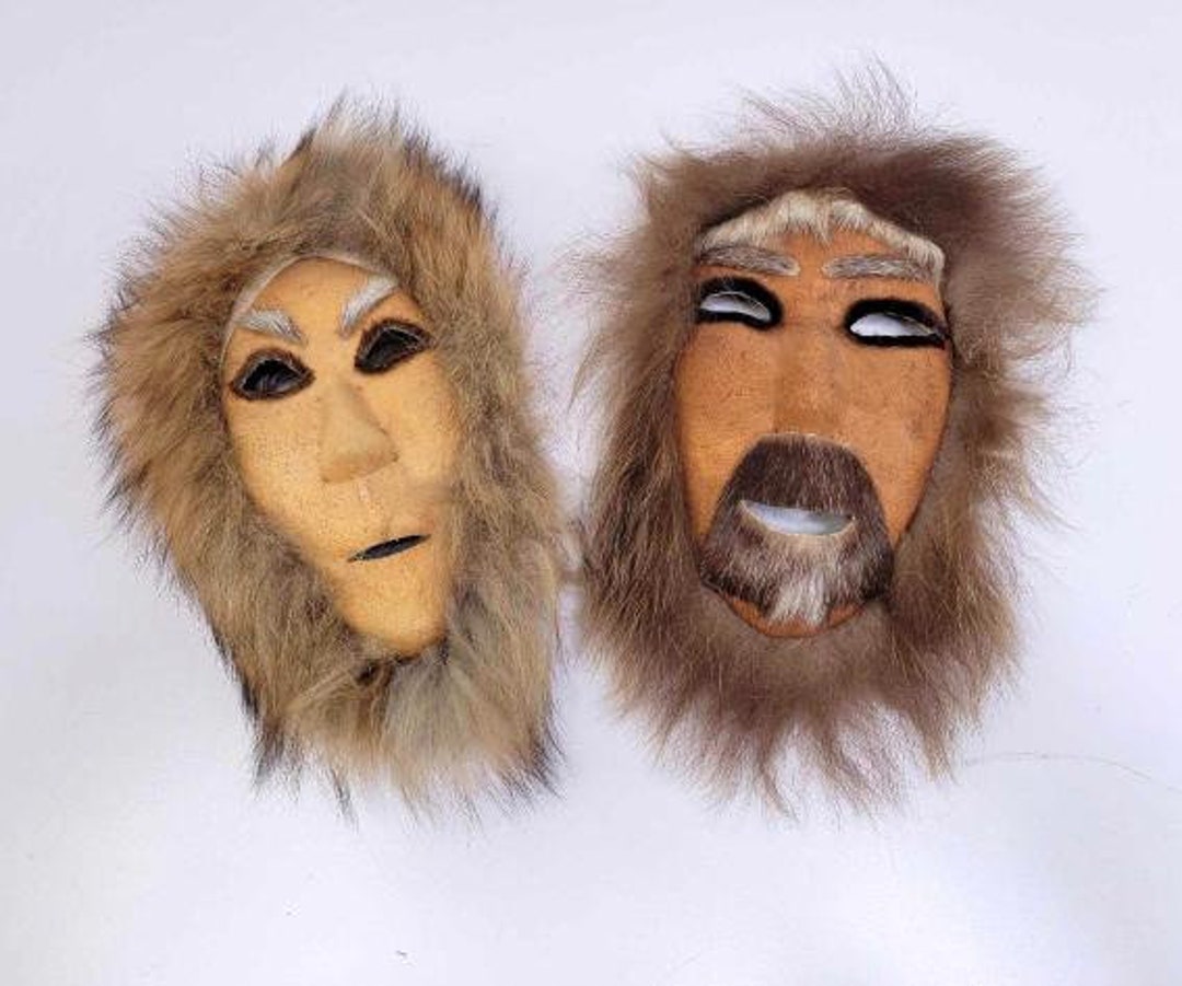 Caribou Hide Reindeer Fur Alaska Native Anaktuvuk Eskimo Made Masks Man ...