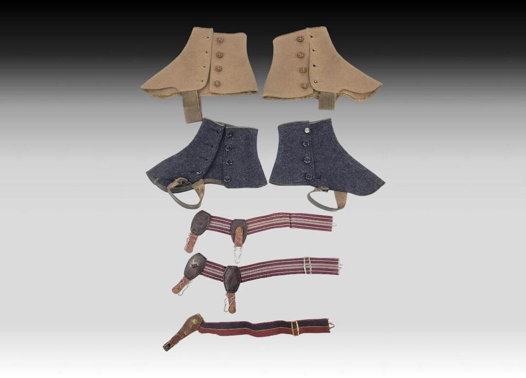 Lot 2 Pairs Antique WW1 Soldier Spats Navy Blue Light Brown Wool US ...