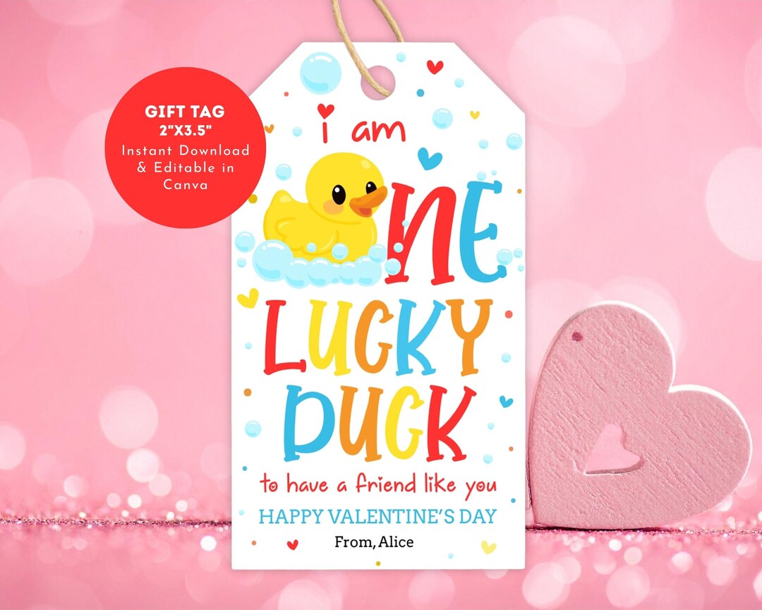 Lucky Duck Valentine's Day Gift Tag, Editable Canva Template (PDF) - Etsy