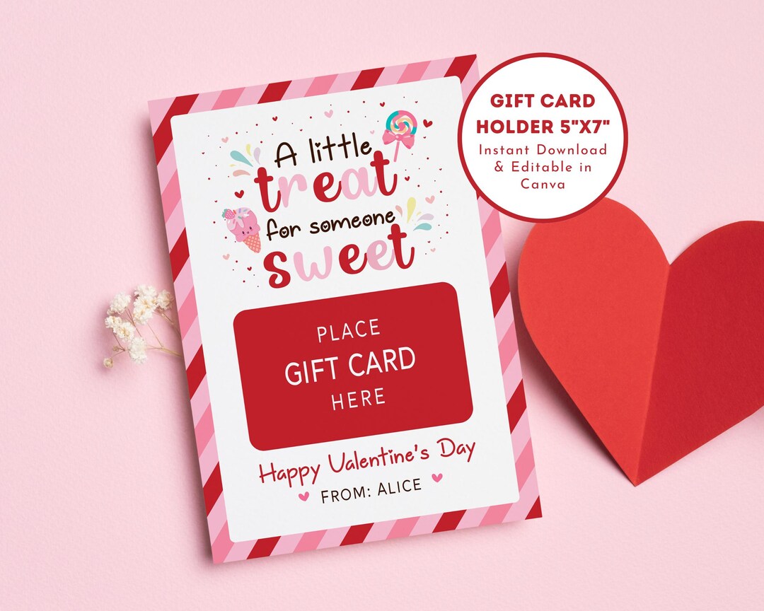 Valentine Gift Card Holder, Editable Canva Template (PDF Download 5x7 ...