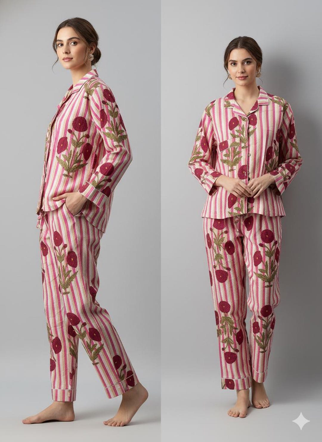 Handmade Cotton Pajama Set: Block Print Floral Loungewear - Etsy