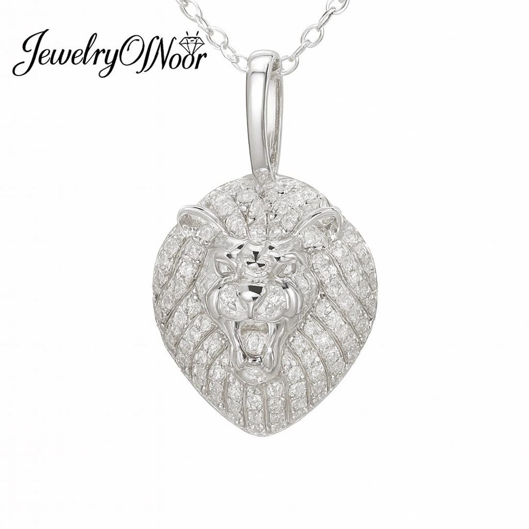 Iced Out Lion Pendant 925 Sterling Silver Moissanite Gold Silver Tone ...