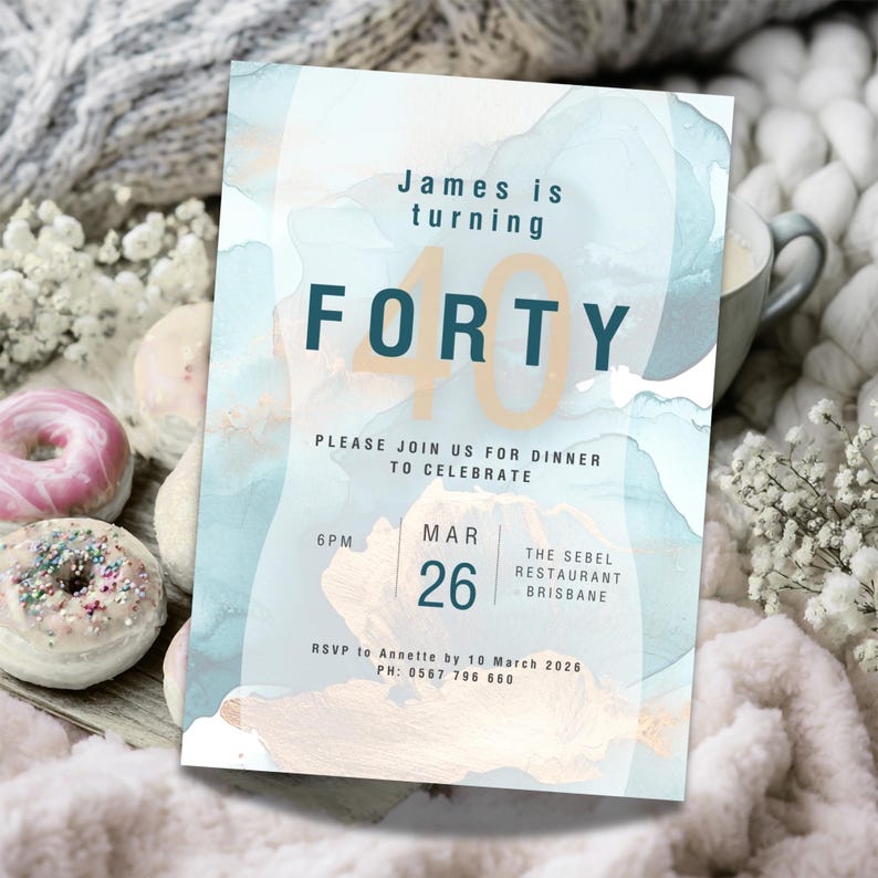 40th Birthday Invitation | Modern Minimal Dinner Party Invite ...